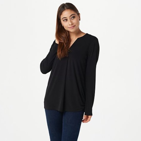 Susan Graver | Tops | Every Day By Susan Graver Liquid Knit Splitneck Top Black | Poshmark